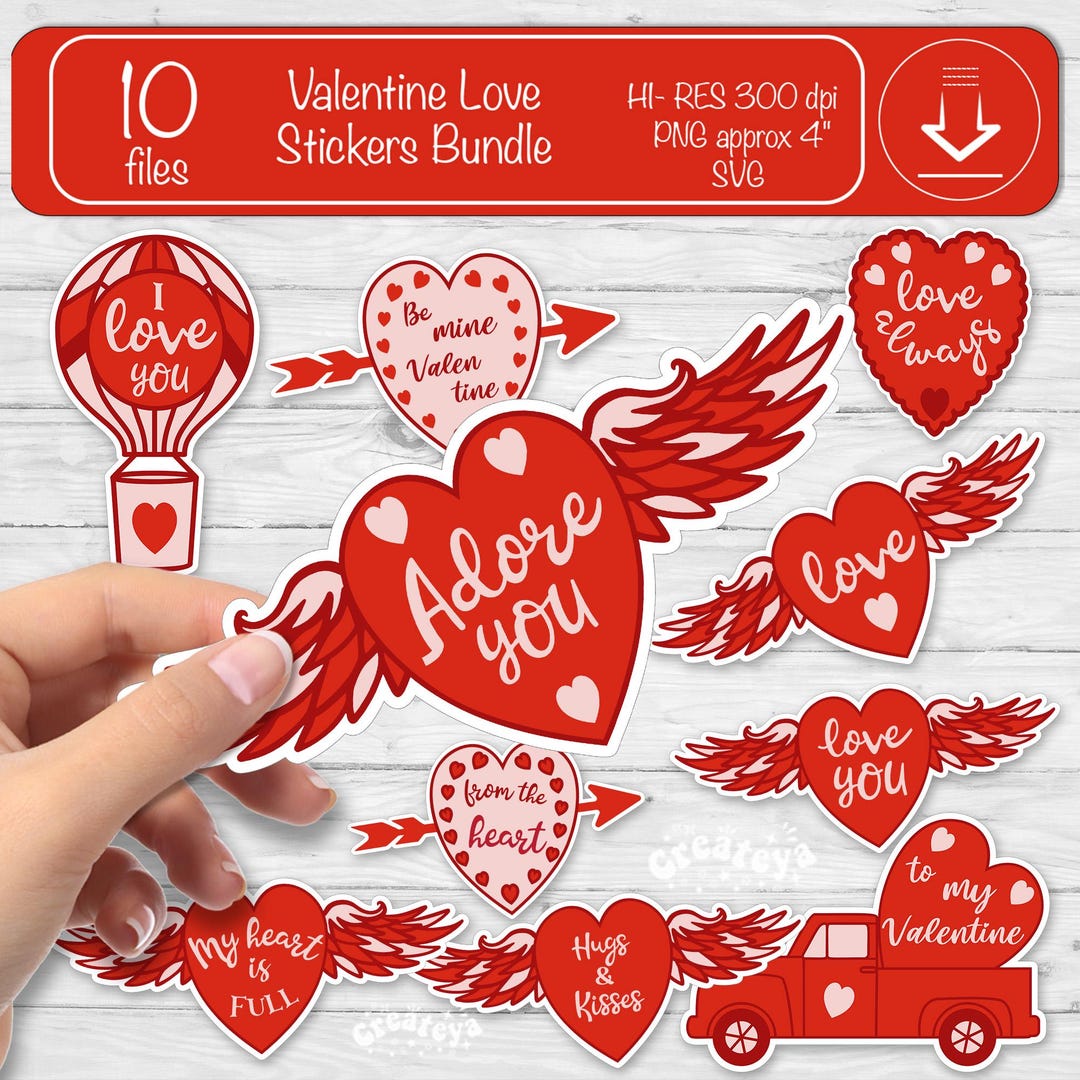 Valentine Stickers Bundle Sticker Printable PNG Valentine s Day Digital ...