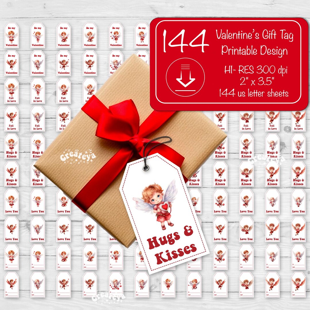 Valentine Tag Bundle Printable Gift Tag Angels and Cupid Favor Tag ...