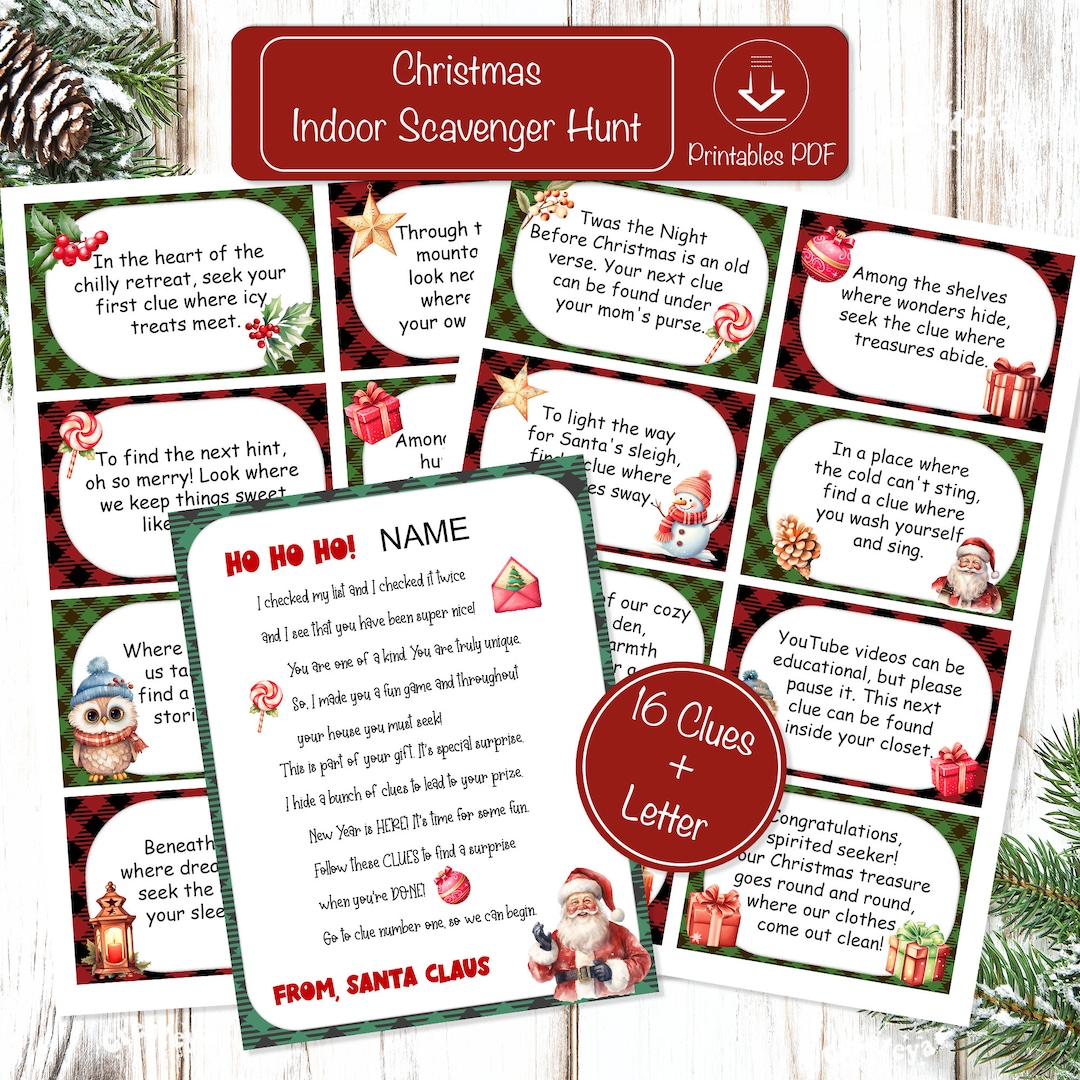 Christmas Scavenger Hunt for Kids Holiday Indoor Hunt Clues Christmas ...
