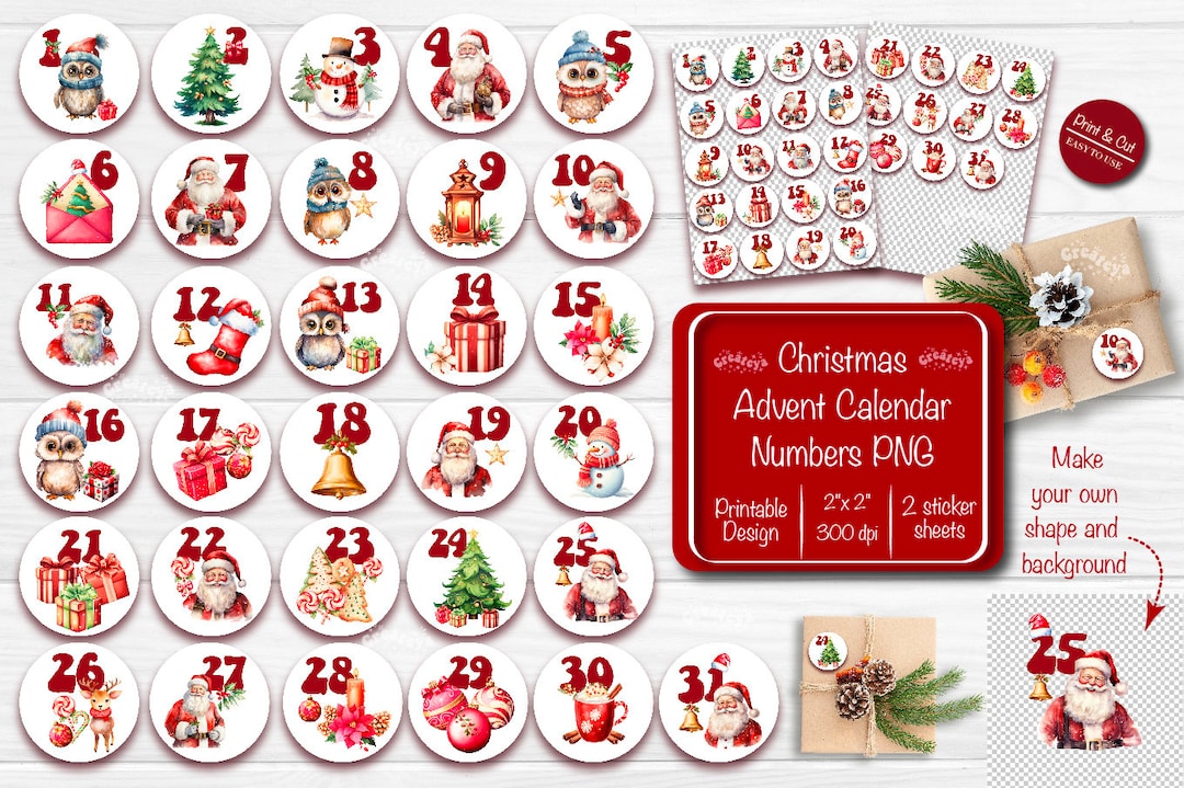 Christmas Advent Numbers Countdown to Christmas Printable Labels Cute ...