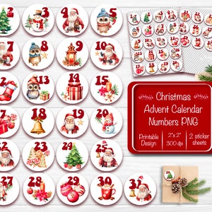 Christmas Advent Numbers Countdown to Christmas Printable Labels Cute ...