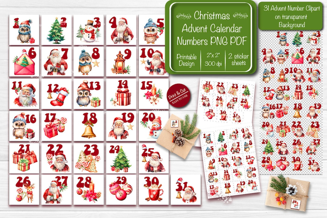 Christmas Advent Numbers Countdown to Christmas Printable Labels Cute ...
