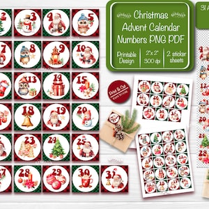 Christmas Advent Numbers Countdown to Christmas Printable Labels Cute ...