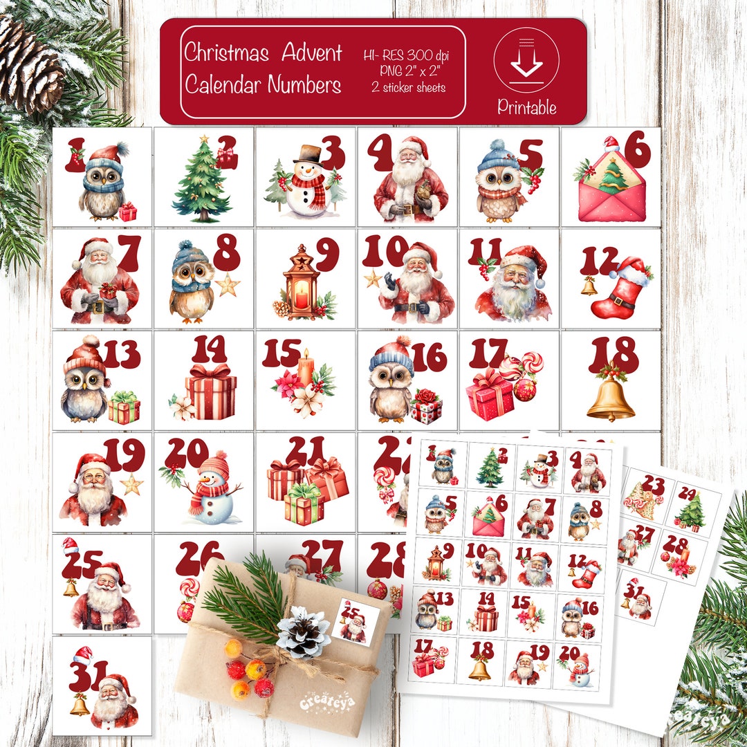 Christmas Advent Numbers Countdown to Christmas Printable Labels Cute ...