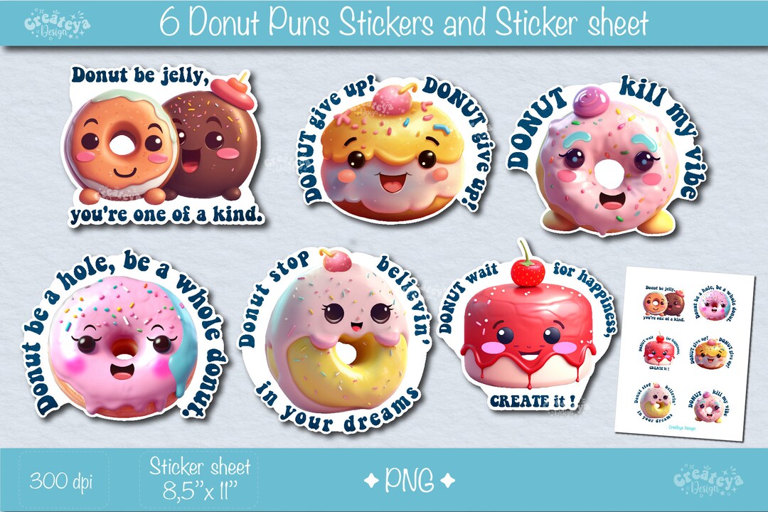 Donut Sticker Png Cute Kawaii Printable Sticker Sheet for Kidsfunny ...
