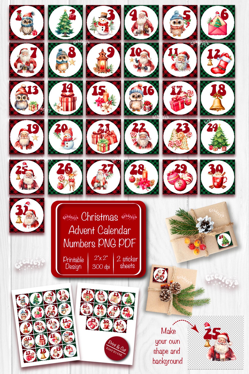Christmas Advent Numbers Countdown to Christmas Printable Labels Cute ...