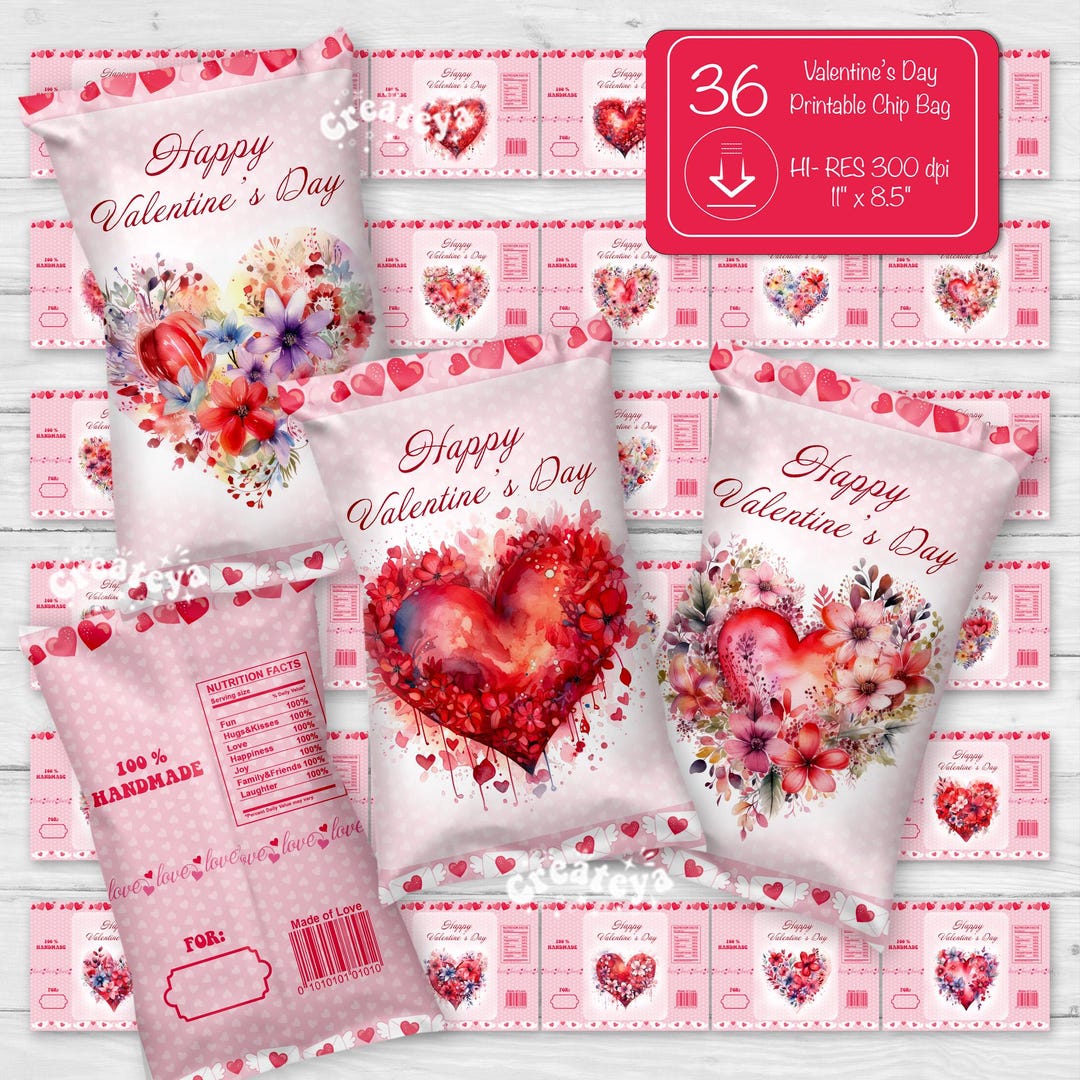 Valentine's Party Chip Bag Bundle Valentine's Chip Bag Printable ...
