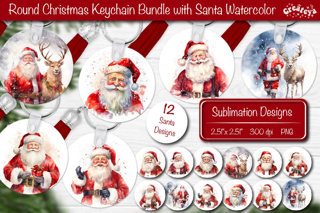 Round Christmas Keychain Bundle Keychain Sublimation Design Christmas ...