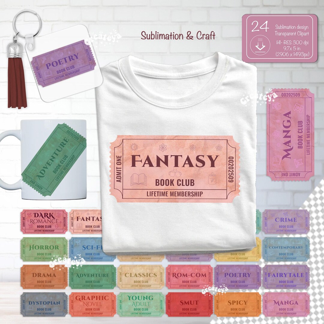 Book Club Ticket Sublimation Bundle Book Lover Tickets Clipart Library ...