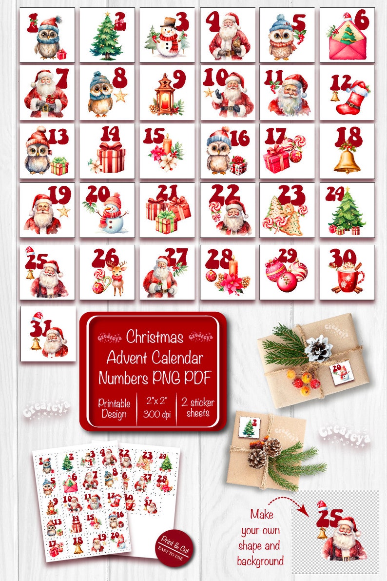 Christmas Advent Numbers Countdown to Christmas Printable Labels Cute ...