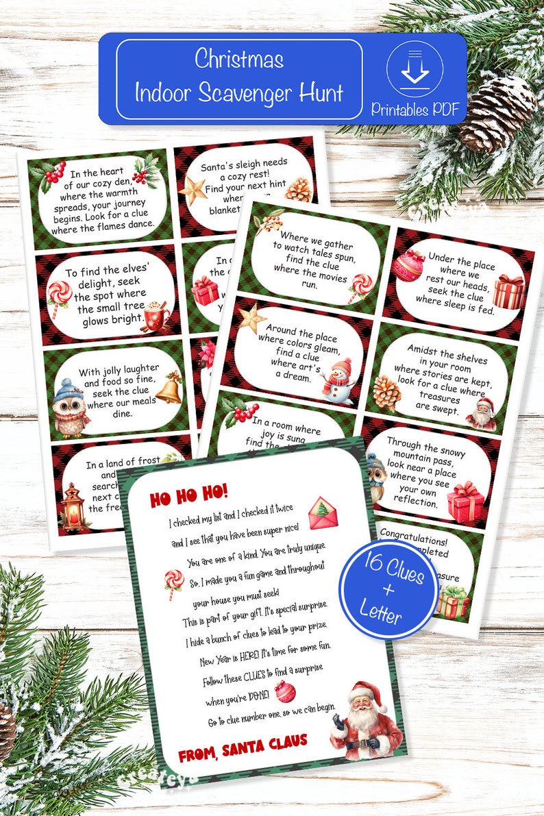 Christmas Scavenger Hunt for Kids Holiday Indoor Hunt Clues Christmas ...