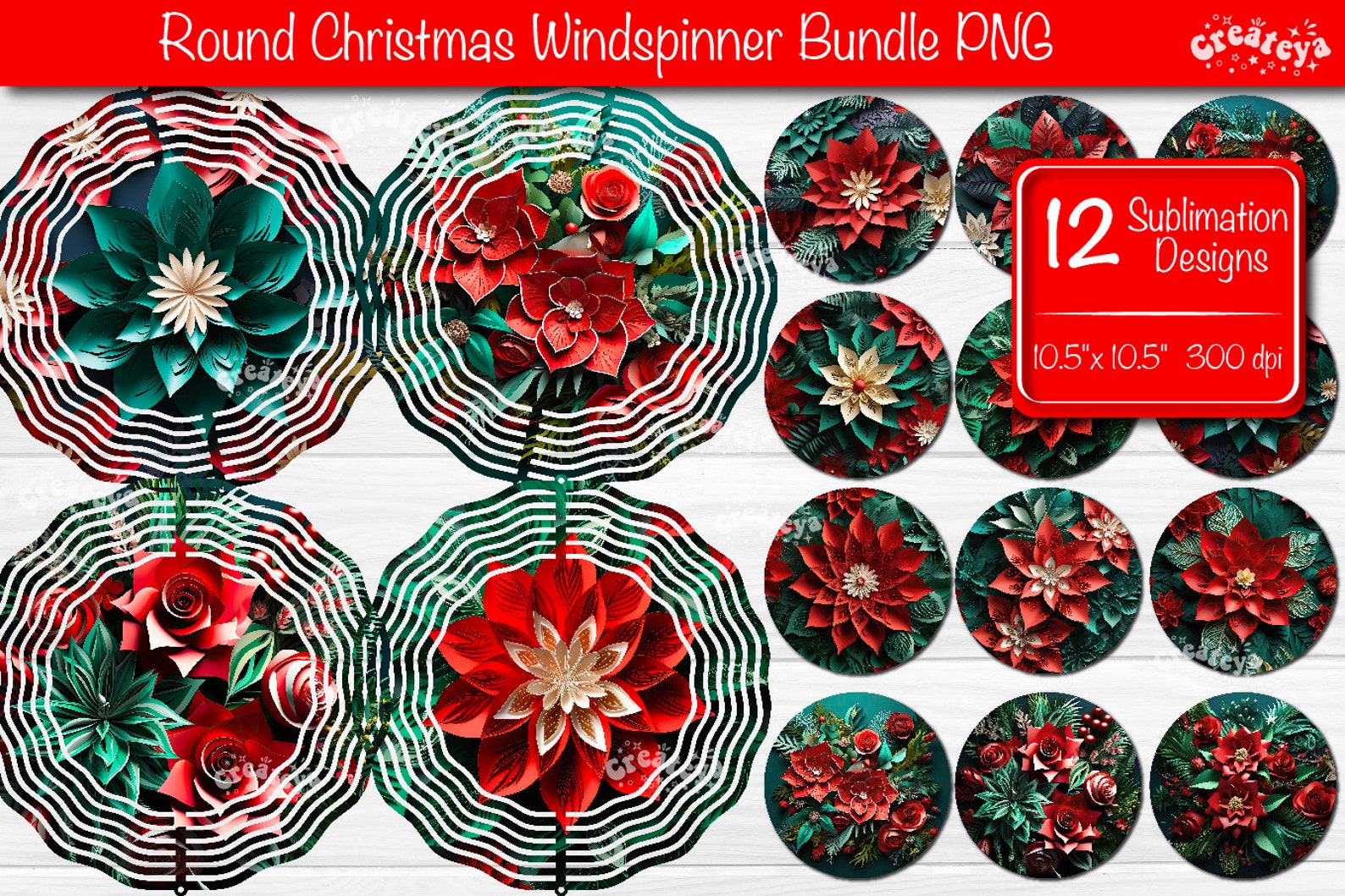 3D Round Christmas Wind Spinner Bundle Christmas Flower - Etsy