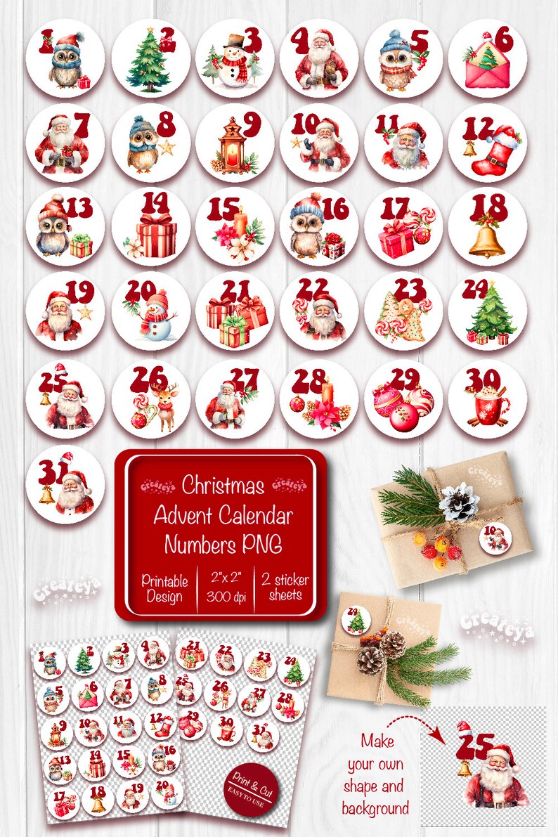 Christmas Advent Numbers Countdown to Christmas Printable Labels Cute ...