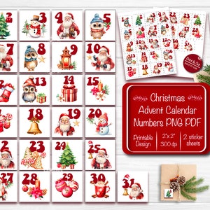 Christmas Advent Numbers Countdown to Christmas Printable Labels Cute ...