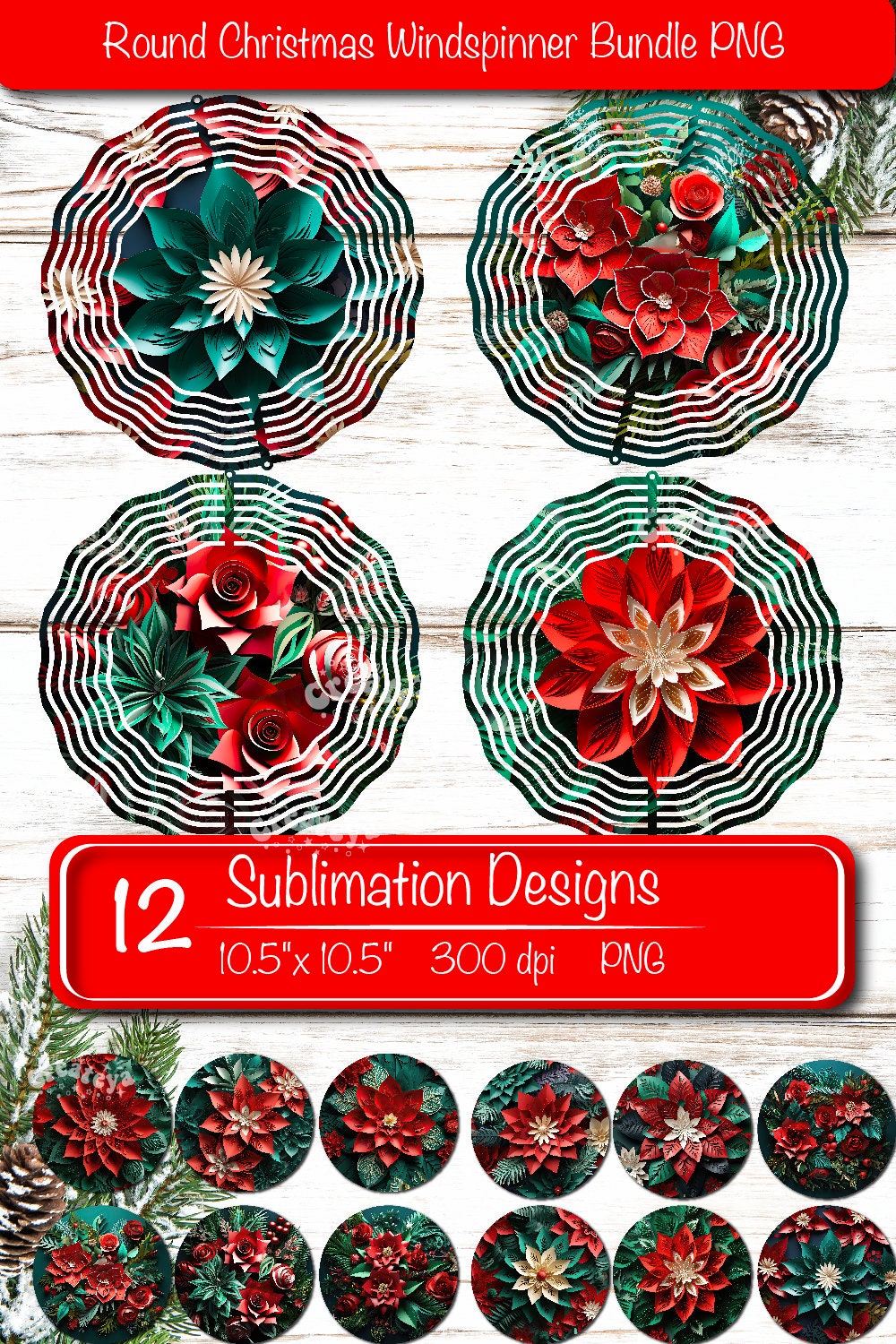 3D Round Christmas Wind Spinner Bundle Christmas Flower - Etsy