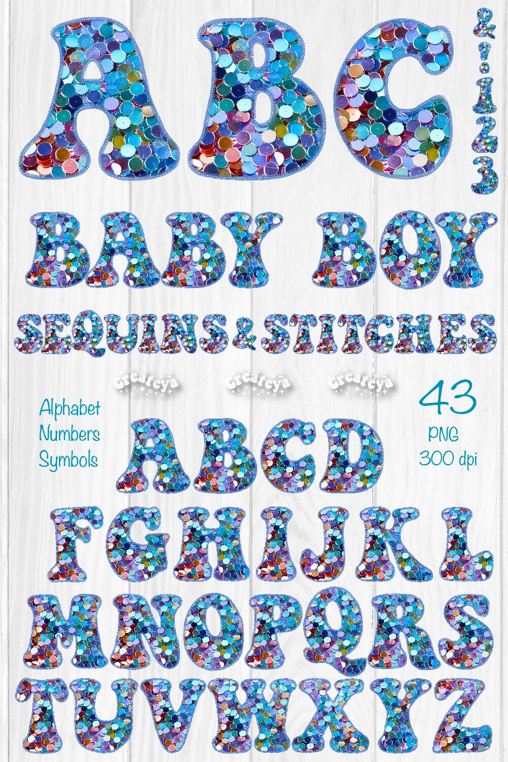 Baby Boy Alphabet Letters PNG Glitter Stitch Letters Printable Clipart ...