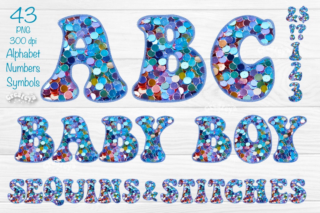 Baby Boy Alphabet Letters PNG Glitter Stitch Letters Printable Clipart ...