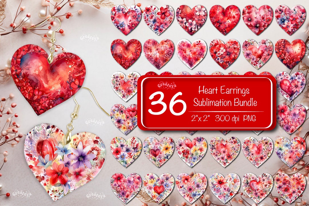 Heart Earring PNG Floral Earring Designs Sublimation, Heart Shape ...
