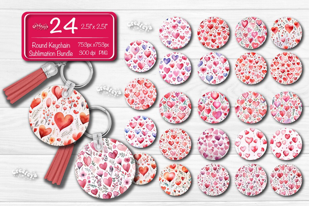 Valentine Round Keychain Bundle PNG Round Ornament Sublimation Design ...