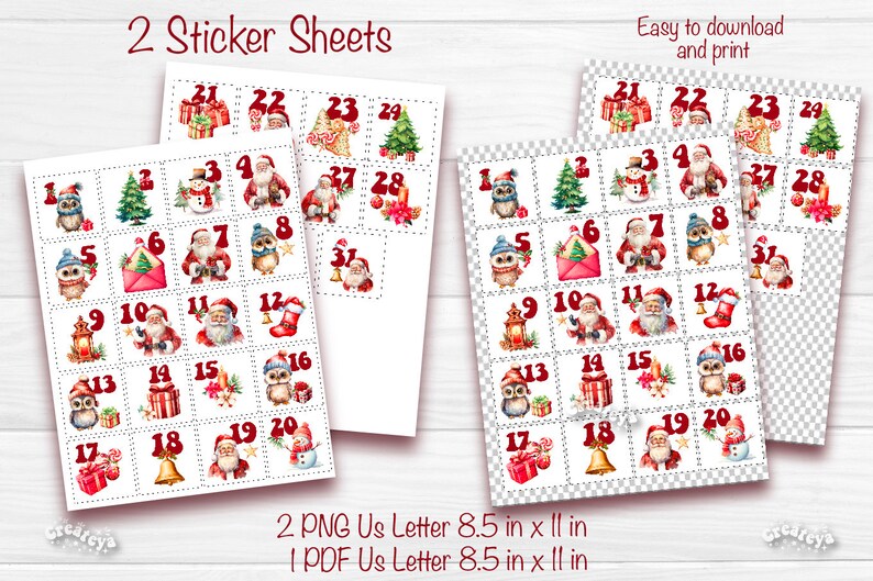 Christmas Advent Numbers Countdown to Christmas Printable Labels Cute ...
