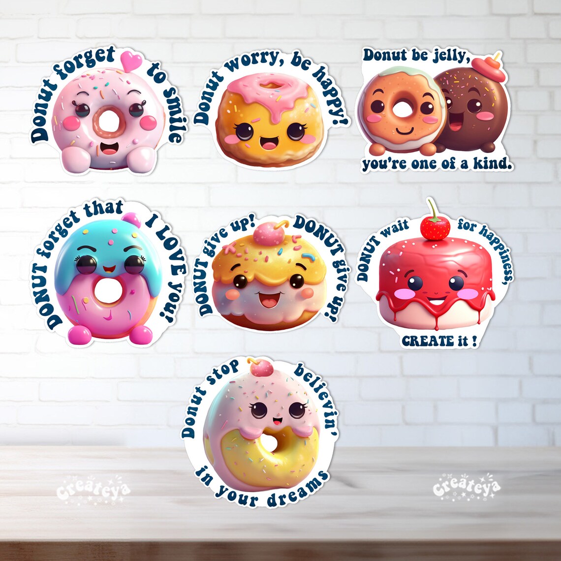 Donut Pun Sticker Bundle PNG Cute Inspirational Donut Stickers Kawaii ...