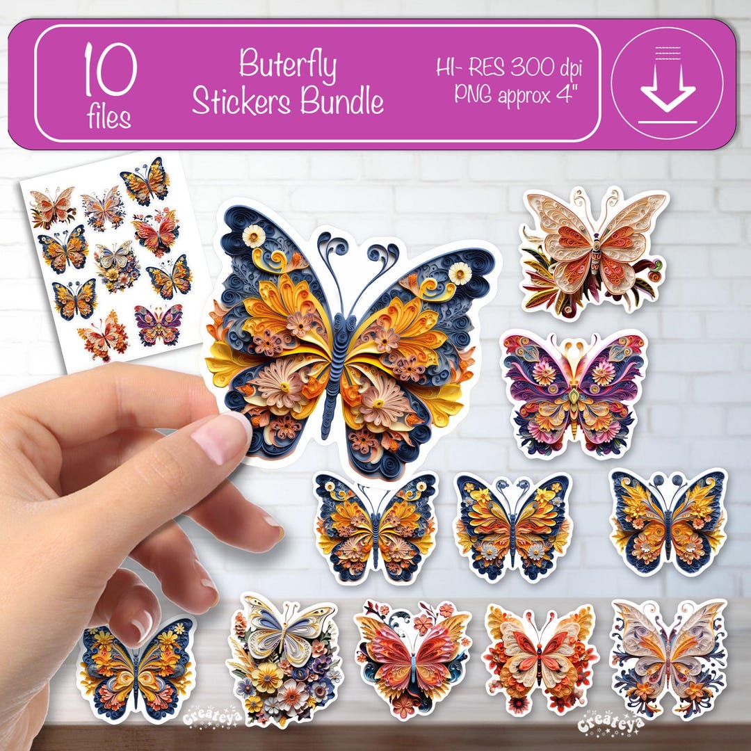 Butterfly Sticker Bundle PNG Floral Butterfly Clipart Set Printable ...