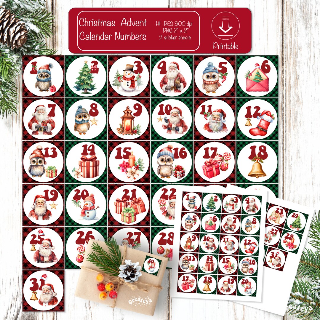 Christmas Advent Numbers Countdown to Christmas Printable Labels Cute ...