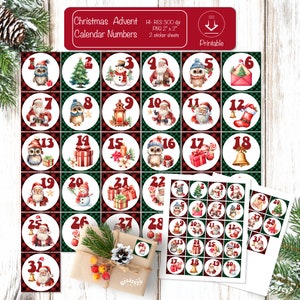 Christmas Advent Numbers Countdown to Christmas Printable Labels Cute ...