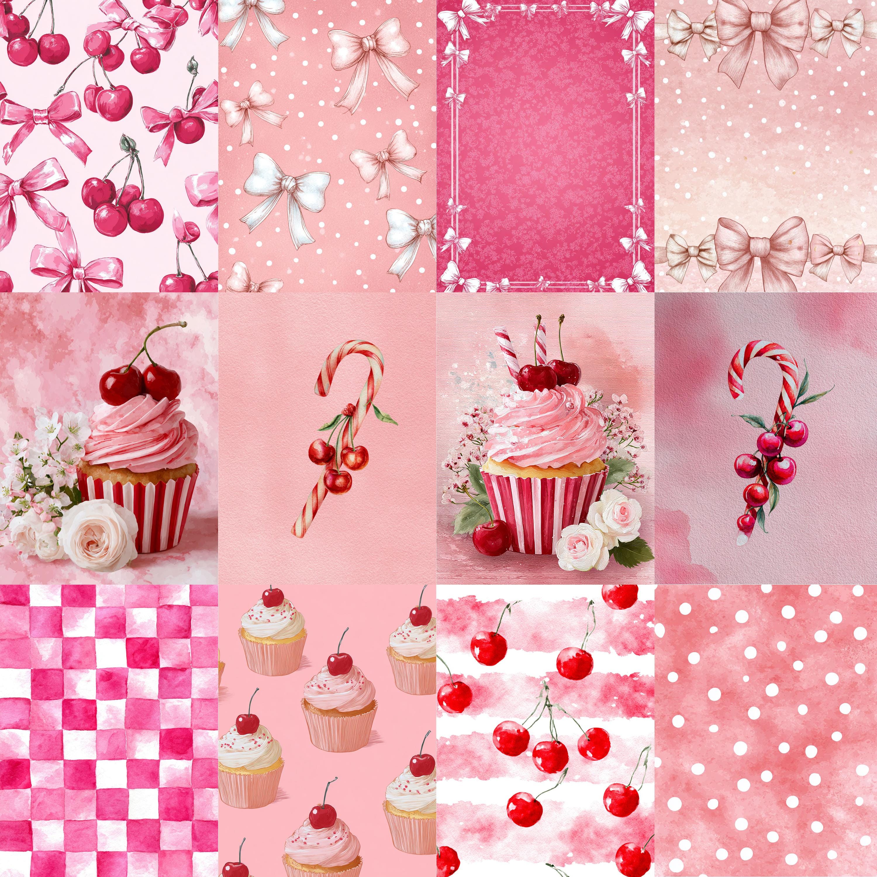 Cherry Digital Paper Pack, Pink Cherry Backgrounds, Coquette Style ...