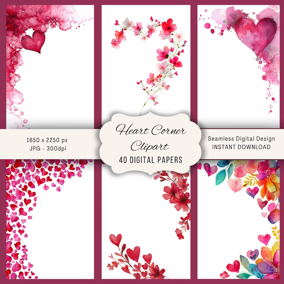Heart Border Clipart, Valentine's Day Pink Borders Printable Digital ...