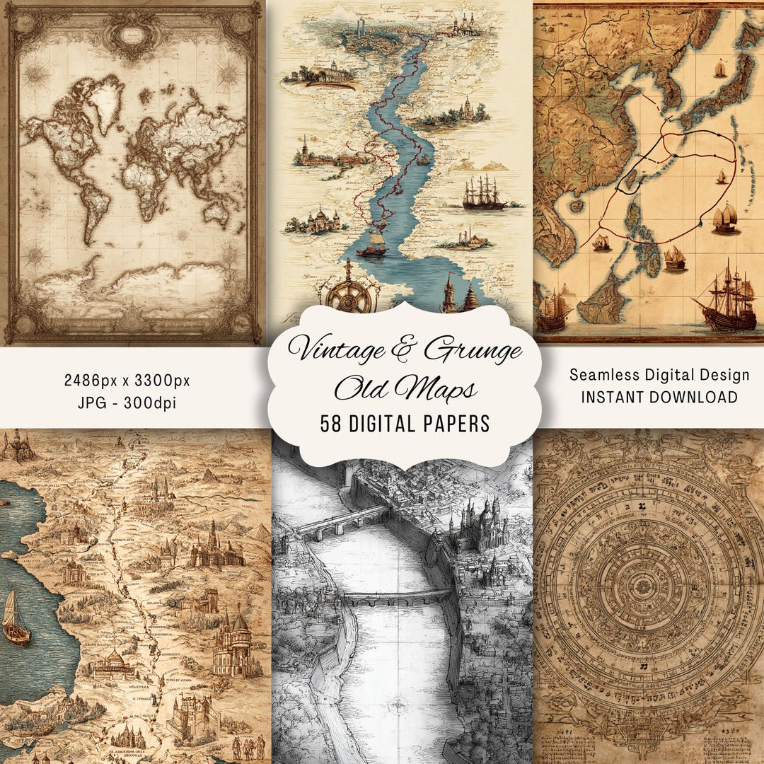 Antique World Maps Set | Vintage & Grunge Old Maps | Printable Travel ...