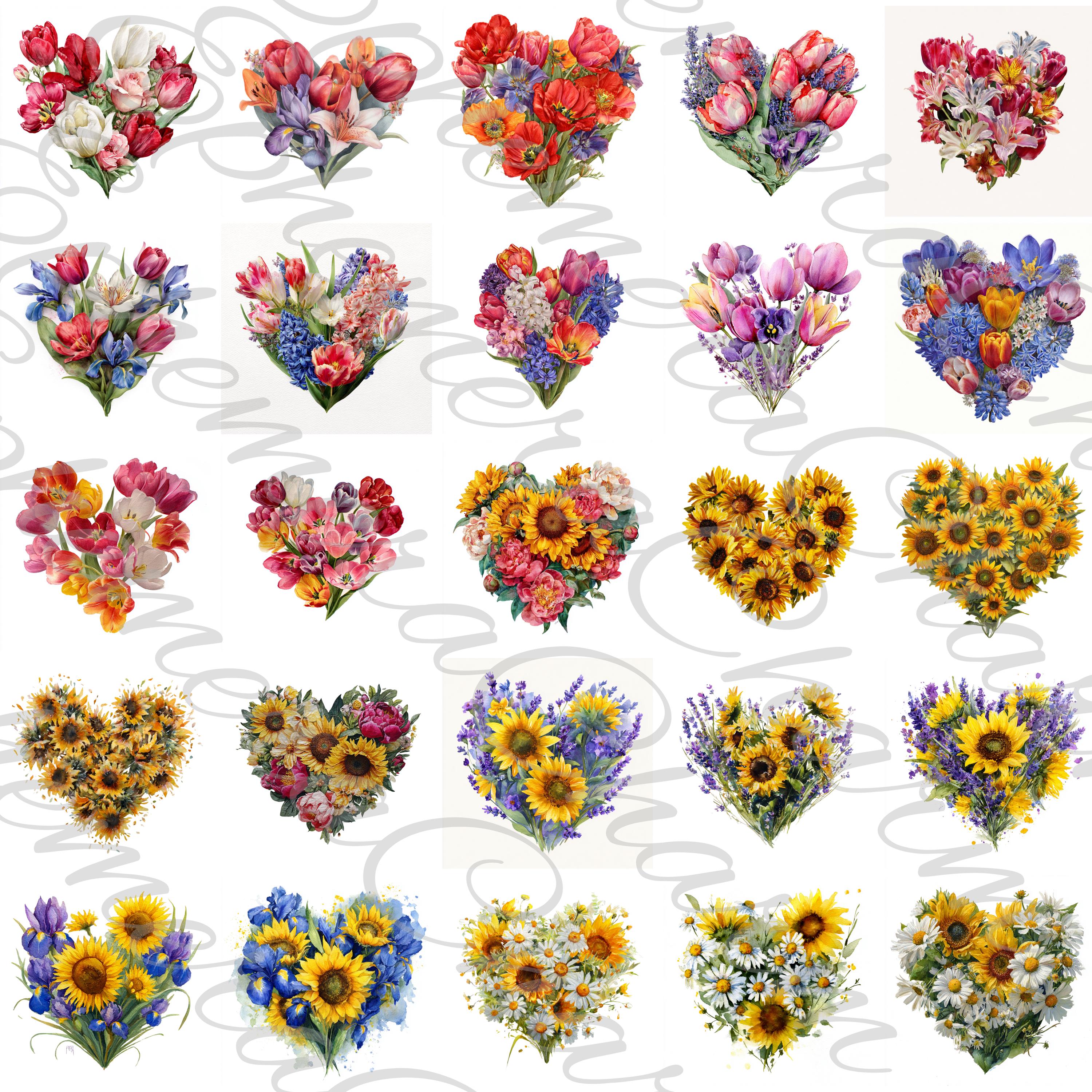 Watercolor Floral Heart Clipart, Valentine's Day PNG JPG (digital ...