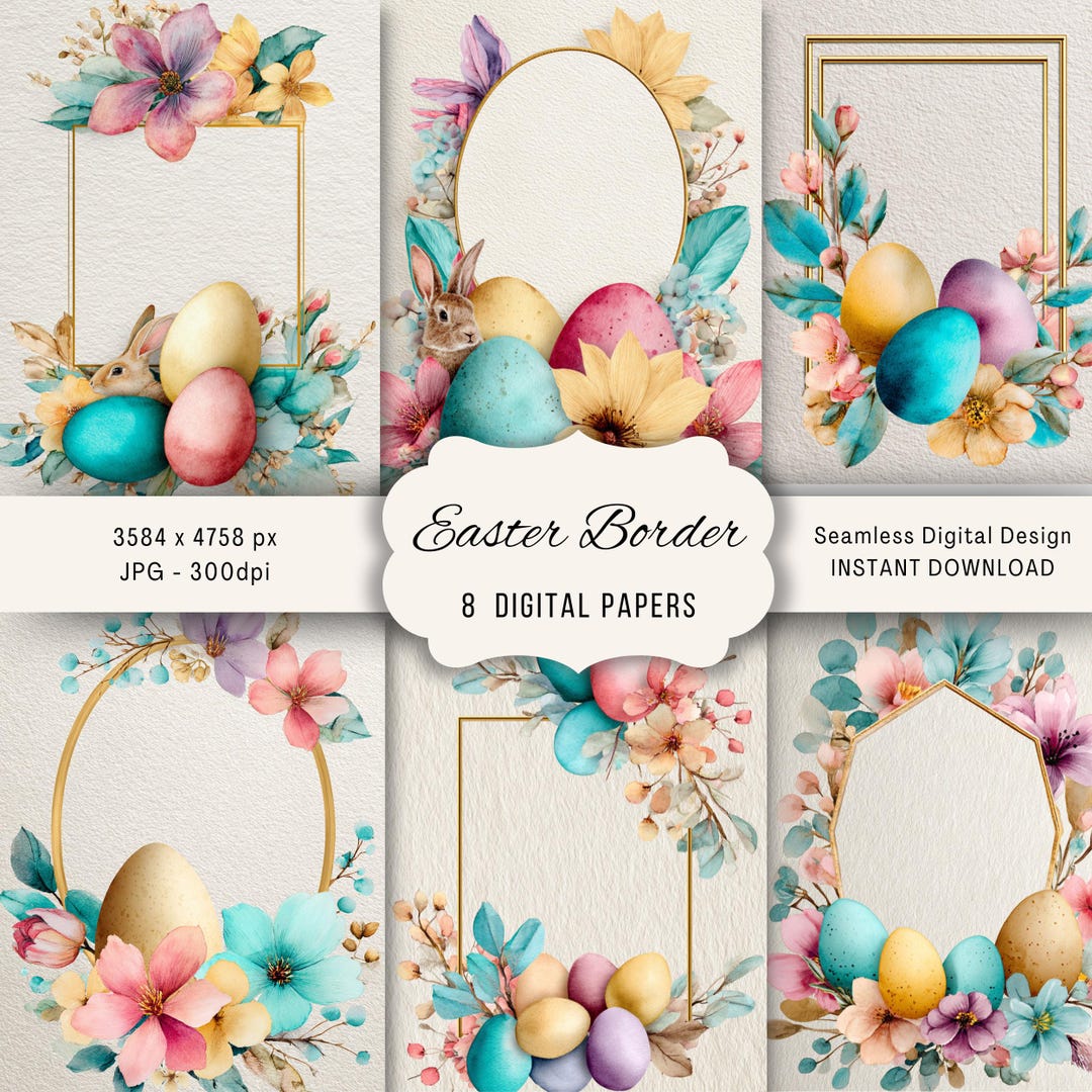 Easter Border Frames | Spring Invitation Borders | Canva Style Easter ...