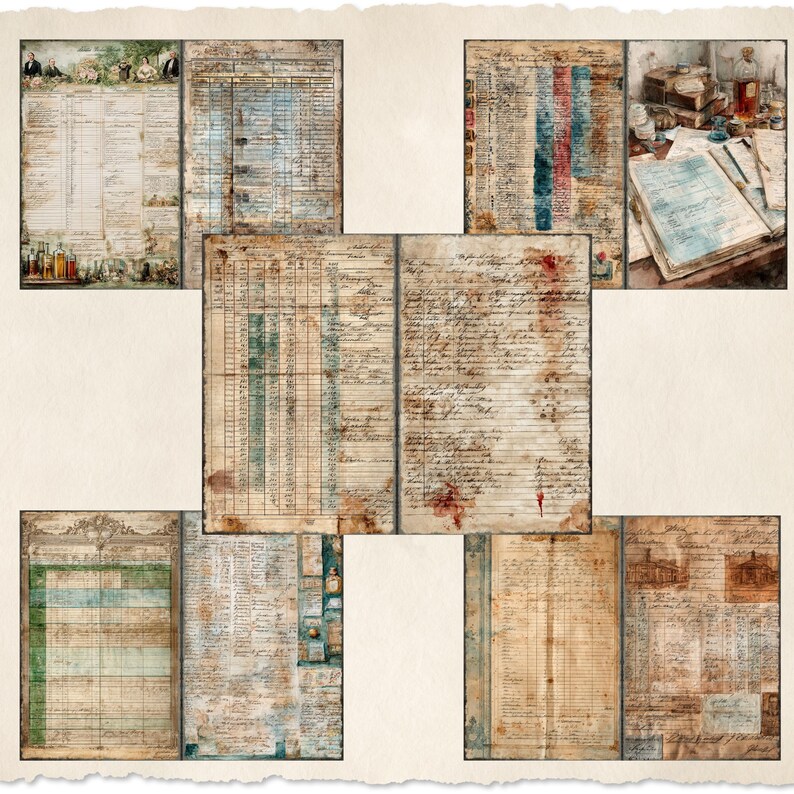 Vintage Ledger Printable Pages, Antique Accounting Papers, JPG, Old ...