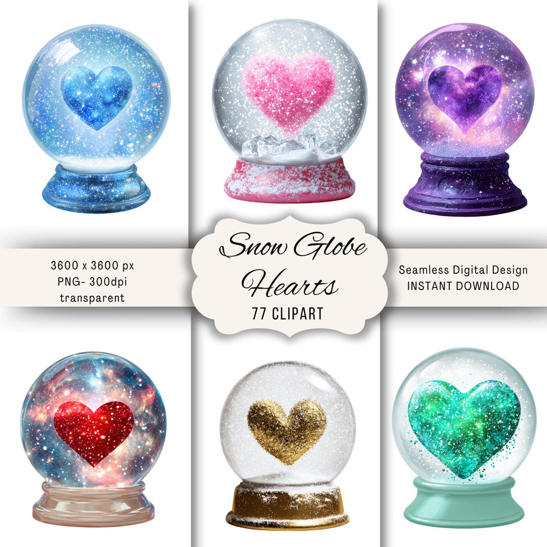 Snow Globe Heart Clipart | Winter & Valentine Digital Art | Romantic ...