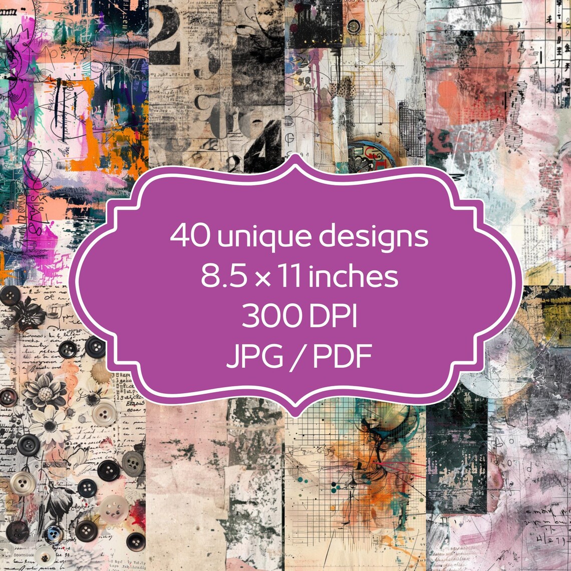 Abstract Collage Pages, Asemic Writing Backgrounds, Junk Journal ...