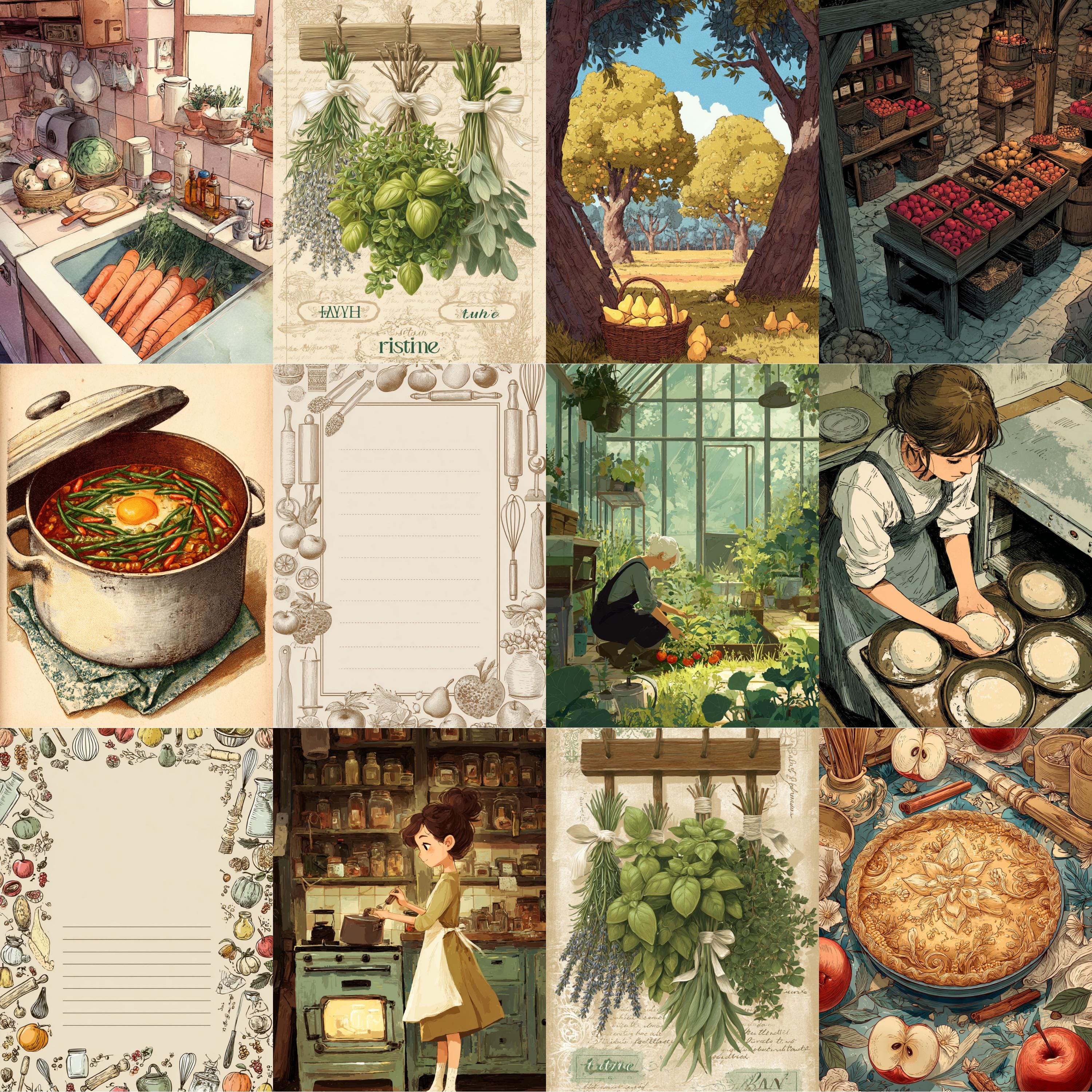 Rustic Farmhouse Cooking Digital Papers, Vintage Kitchen Ephemera, Farm ...