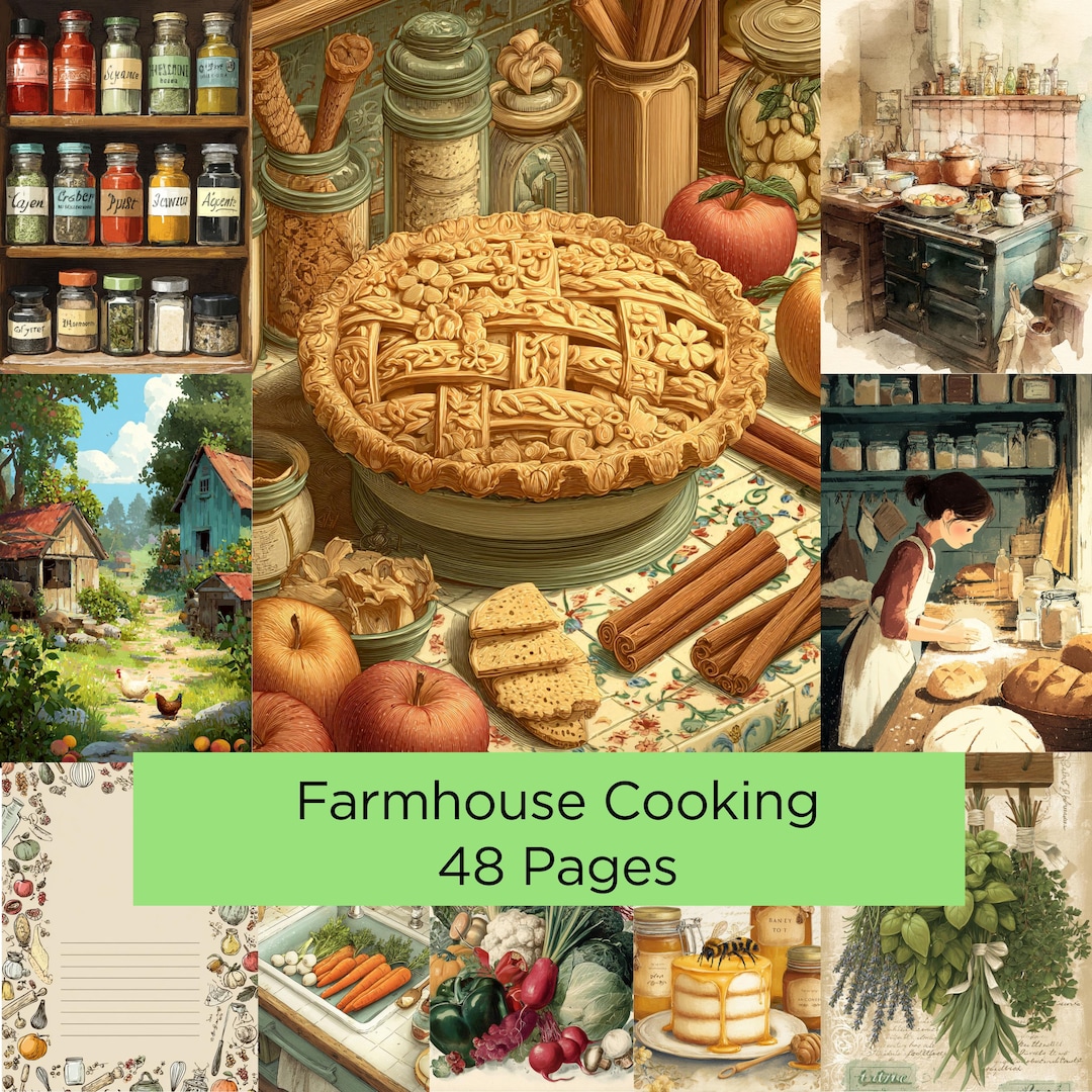 Rustic Farmhouse Cooking Digital Papers, Vintage Kitchen Ephemera, Farm ...