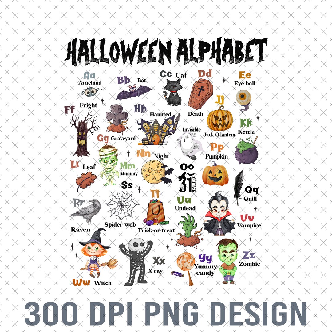 Halloween Alphabet Png, Halloween Teacher Png, Scary ABCD Alphabet Png ...