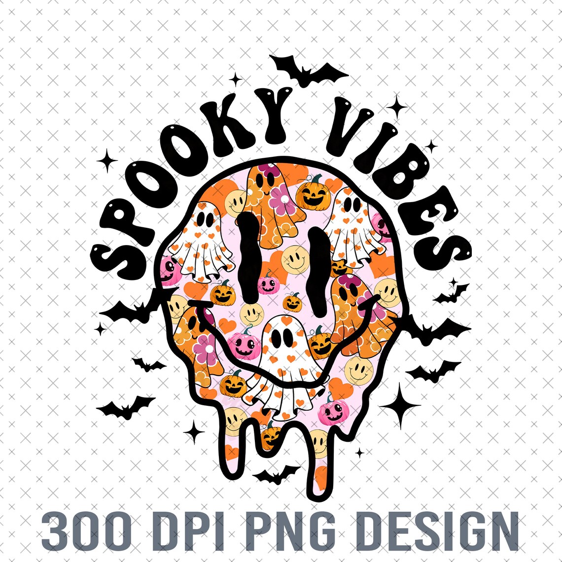 Smiley Face Melting Spooky Vibes Png, Halloween Png, Spooky Season ...