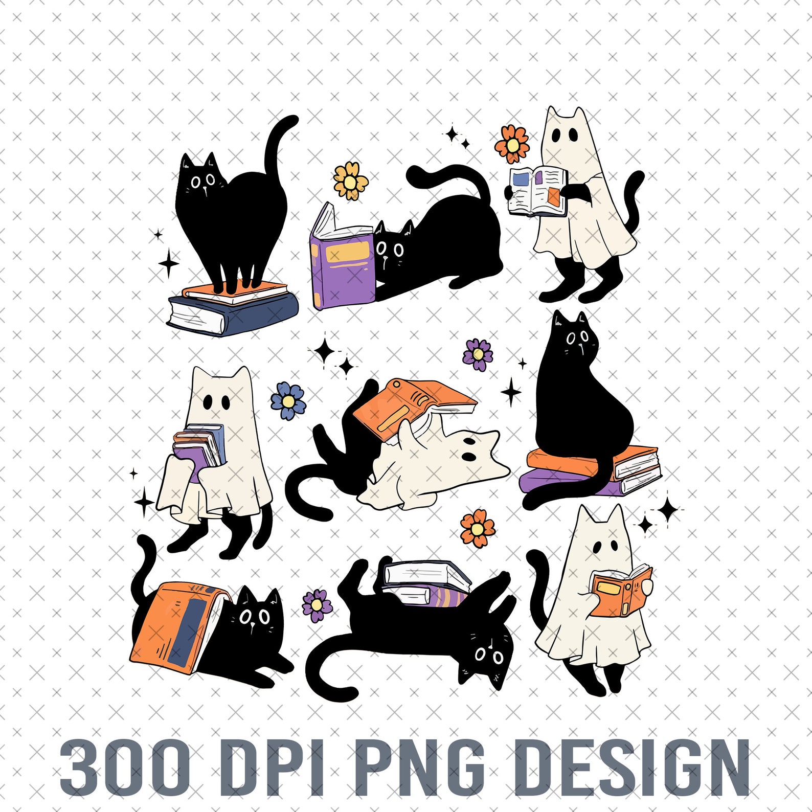 Spooky Cat Book Lover Png, Halloween Black Cat Png, Halloween Book Png ...