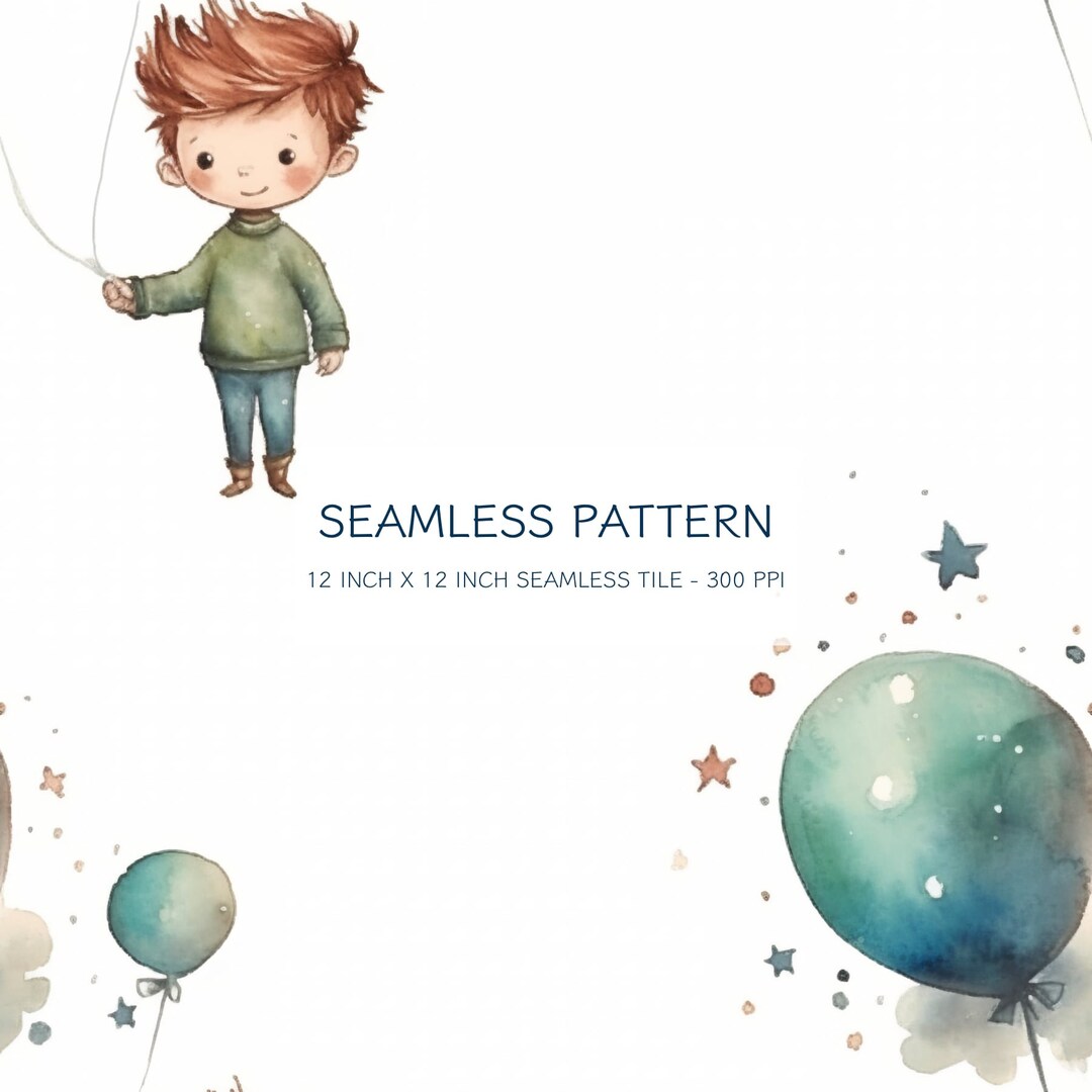 Little Prince Holding Balloons Seamless Watercolor Digital Design ...