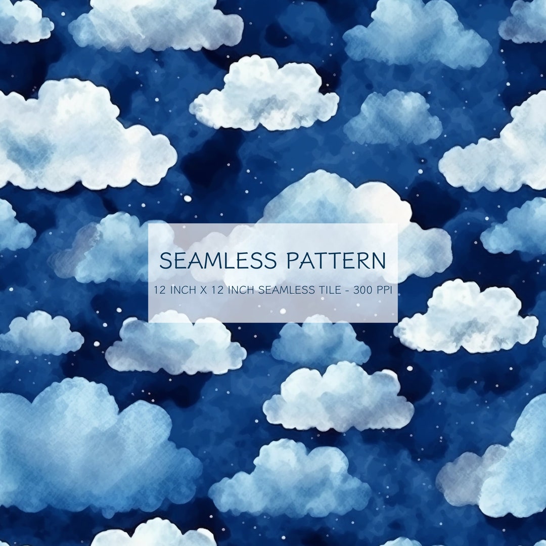 Navy Cloud Drift Seamless Watercolor Pattern Digital Design Download ...