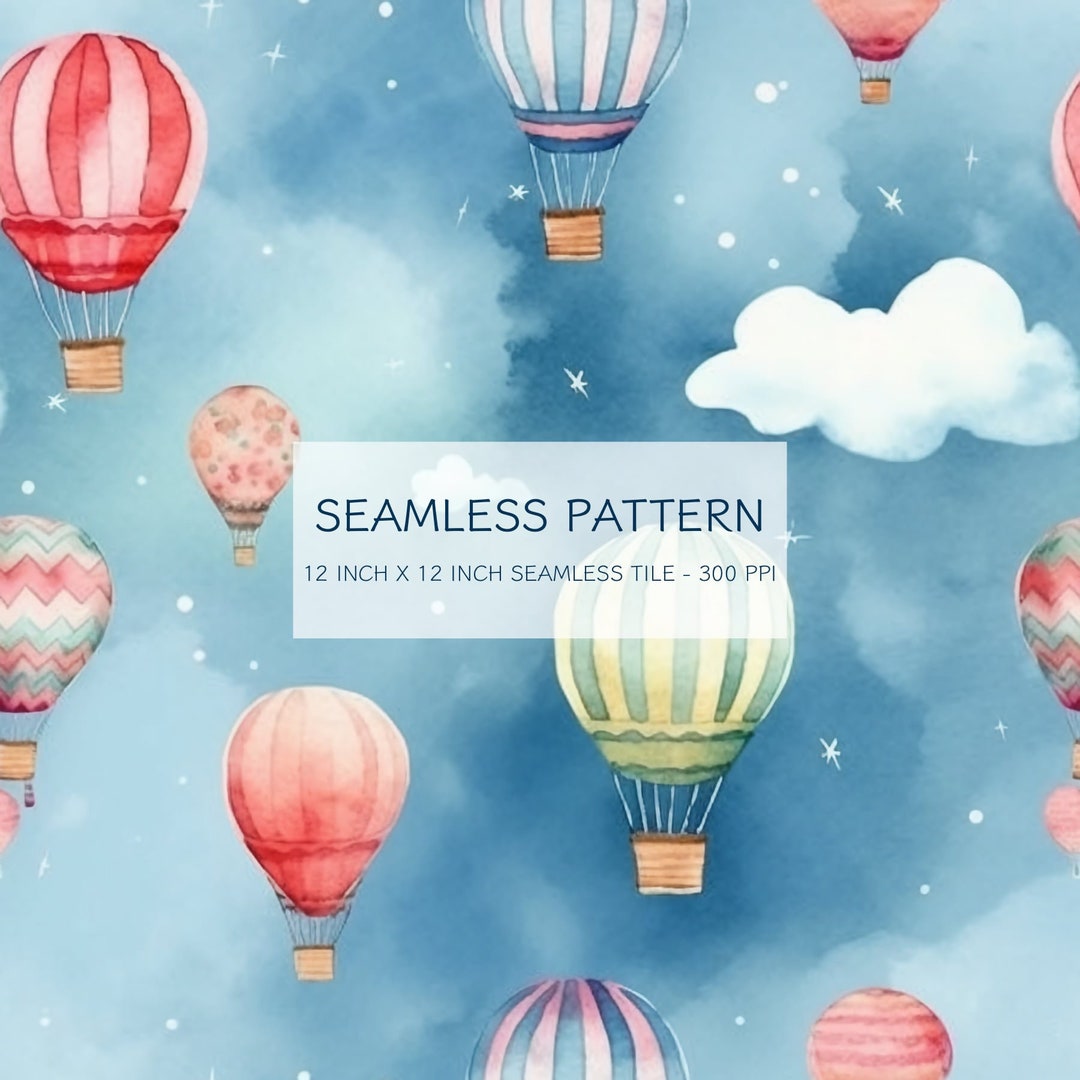 Dreamy Hot Air Balloon Seamless Watercolor Pattern Digital Design ...