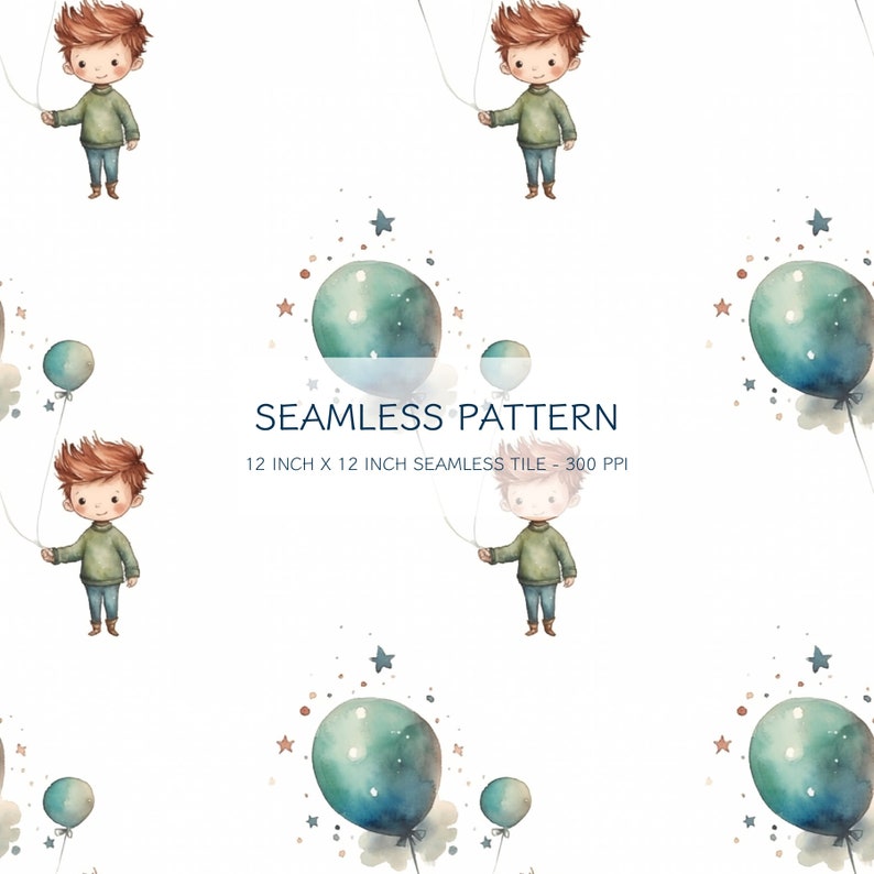 Little Prince Holding Balloons Seamless Watercolor Digital Design ...