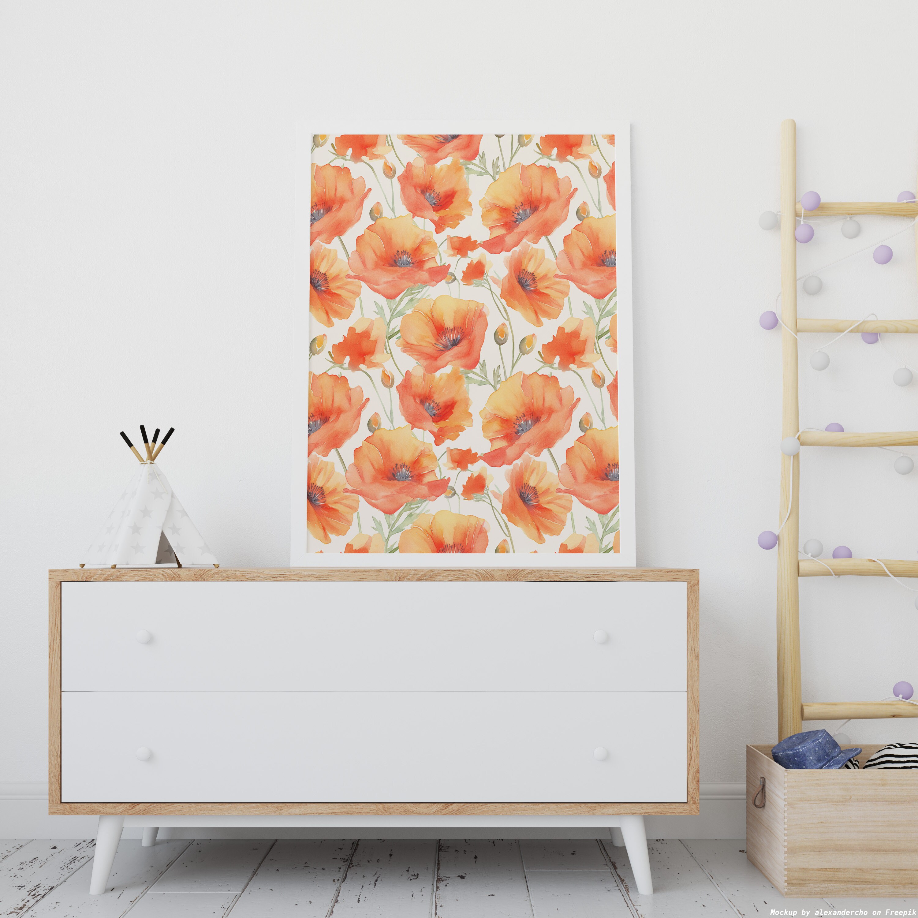 California Orange Poppy Seamless Watercolor Pattern Digital Design ...