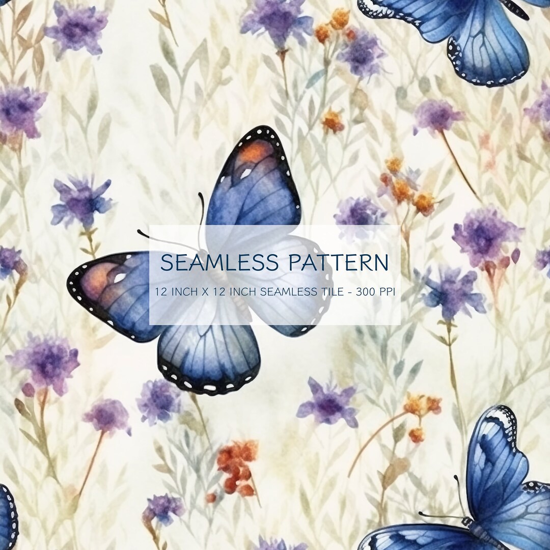 Purple Butterfly Seamless Watercolor Pattern Digital Design Download ...