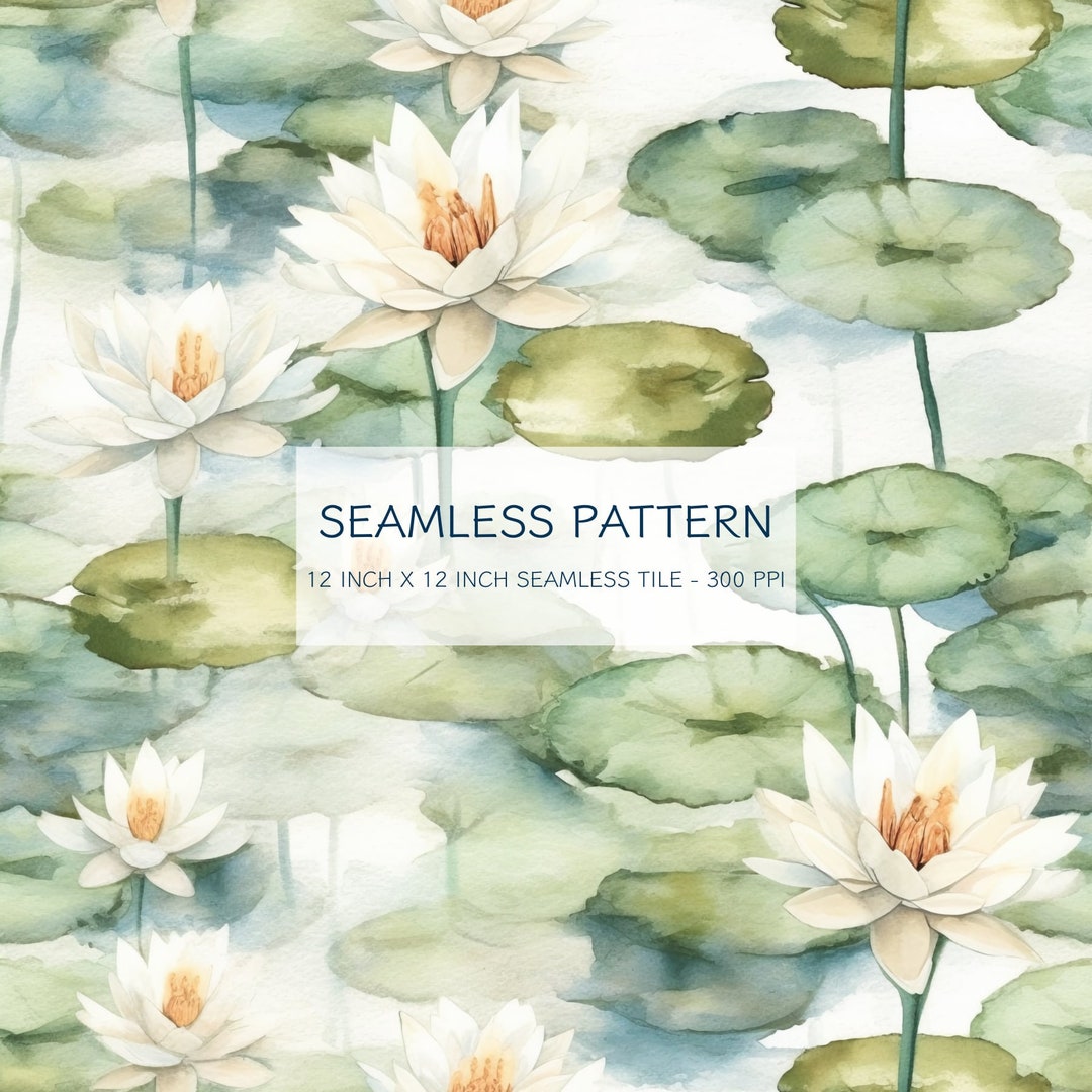 Water Lily Pond Seamless Watercolor Pattern Digital Design Download ...