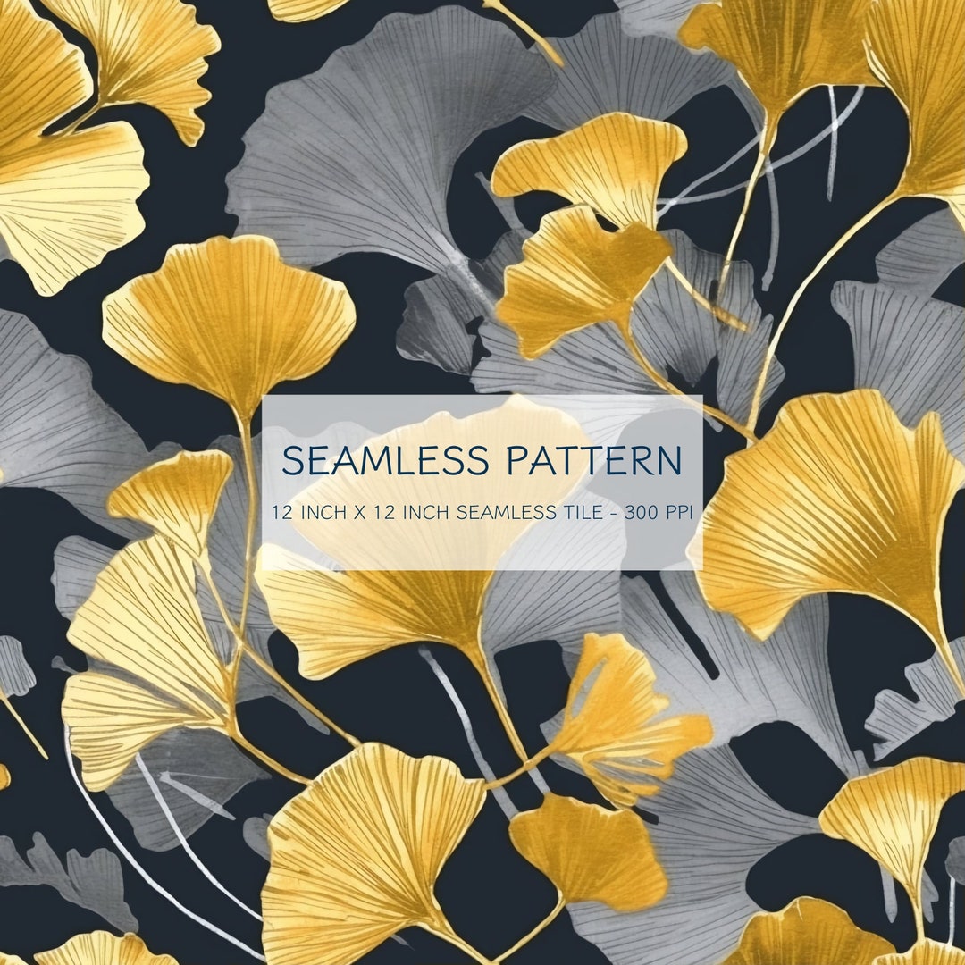 Gold Foil Gingko Leaves Seamless Watercolor Pattern Digital Design ...