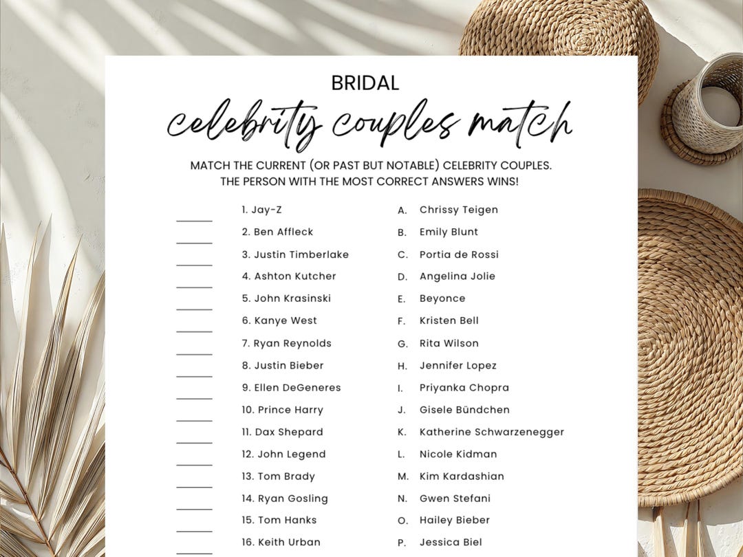 Bridal Celebrity Couples Match Game, Editable Trivia (digital Download ...